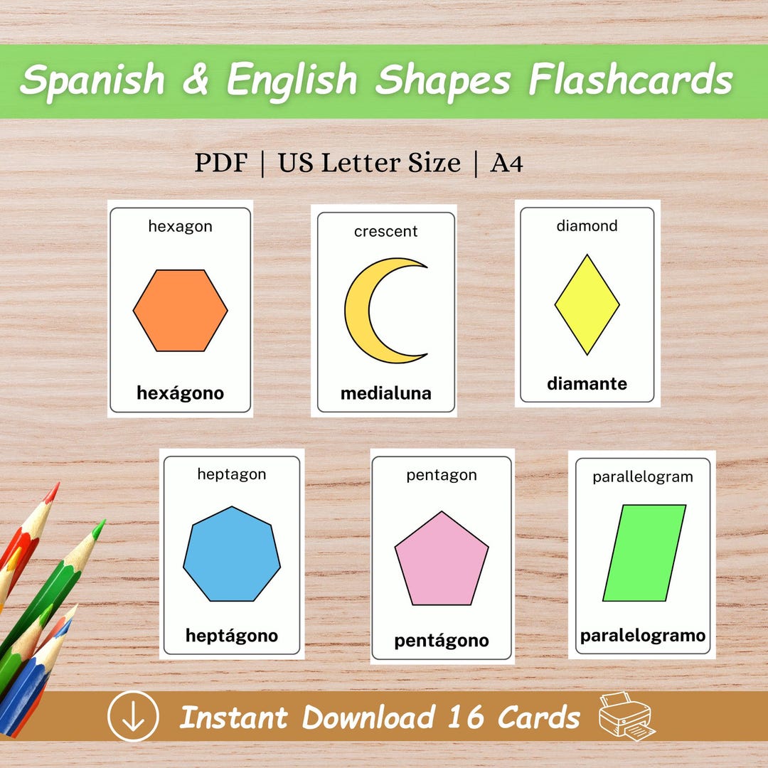 Spanish English Shapes Flashcards: Bilingual Learning (PDF) - Etsy