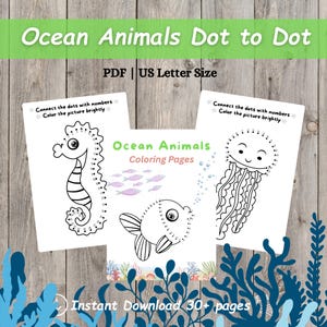 Ocean Animals Dot to Dot Printables, Cute Animals Connect Dots Coloring ...