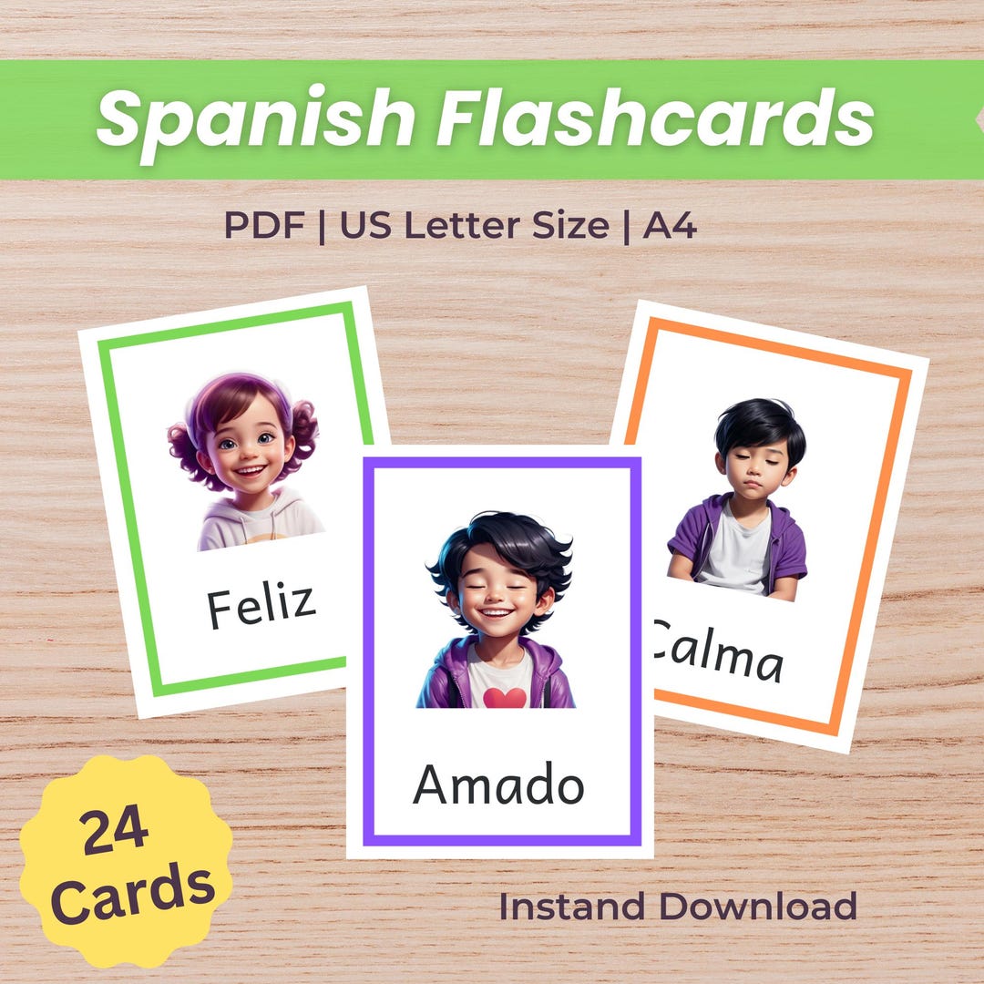 Spanish Emotion Flashcards Printable, Bilingual Feelings Cards for ...
