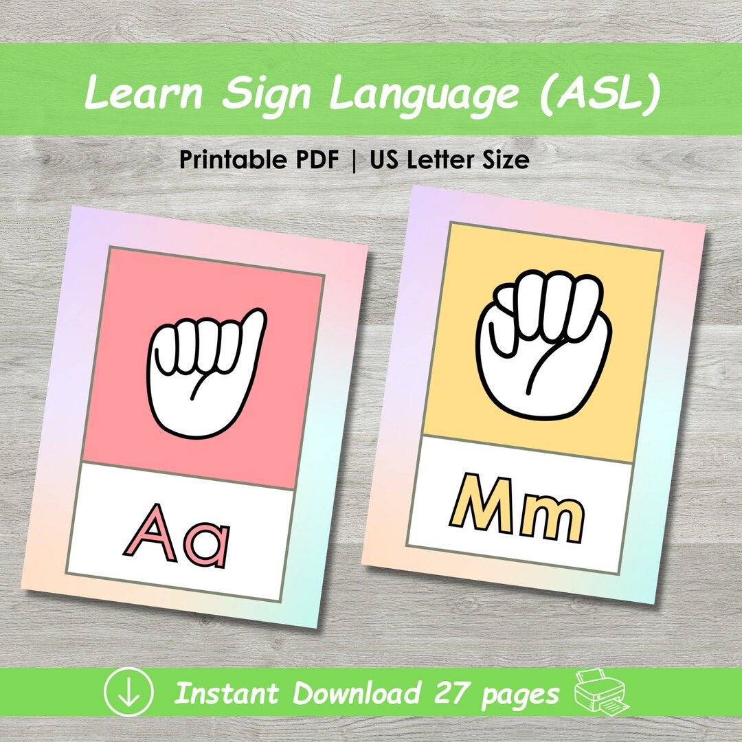 ASL Alphabet Flashcards Printable Set, Sign Language Hand Gestures ...