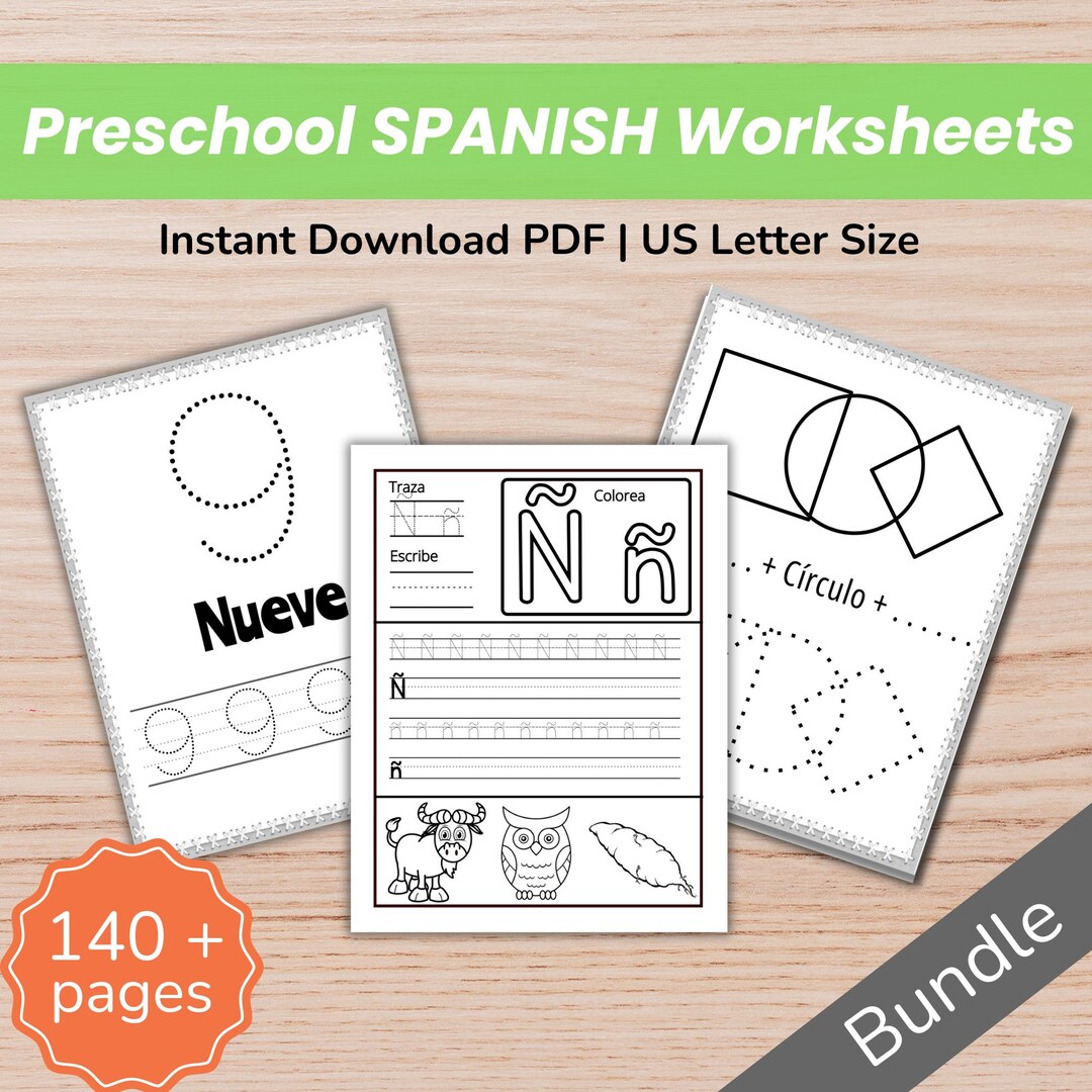 Spanish Preschool Worksheets Bundle, Alphabet, Numbers, Shapes Learning ...