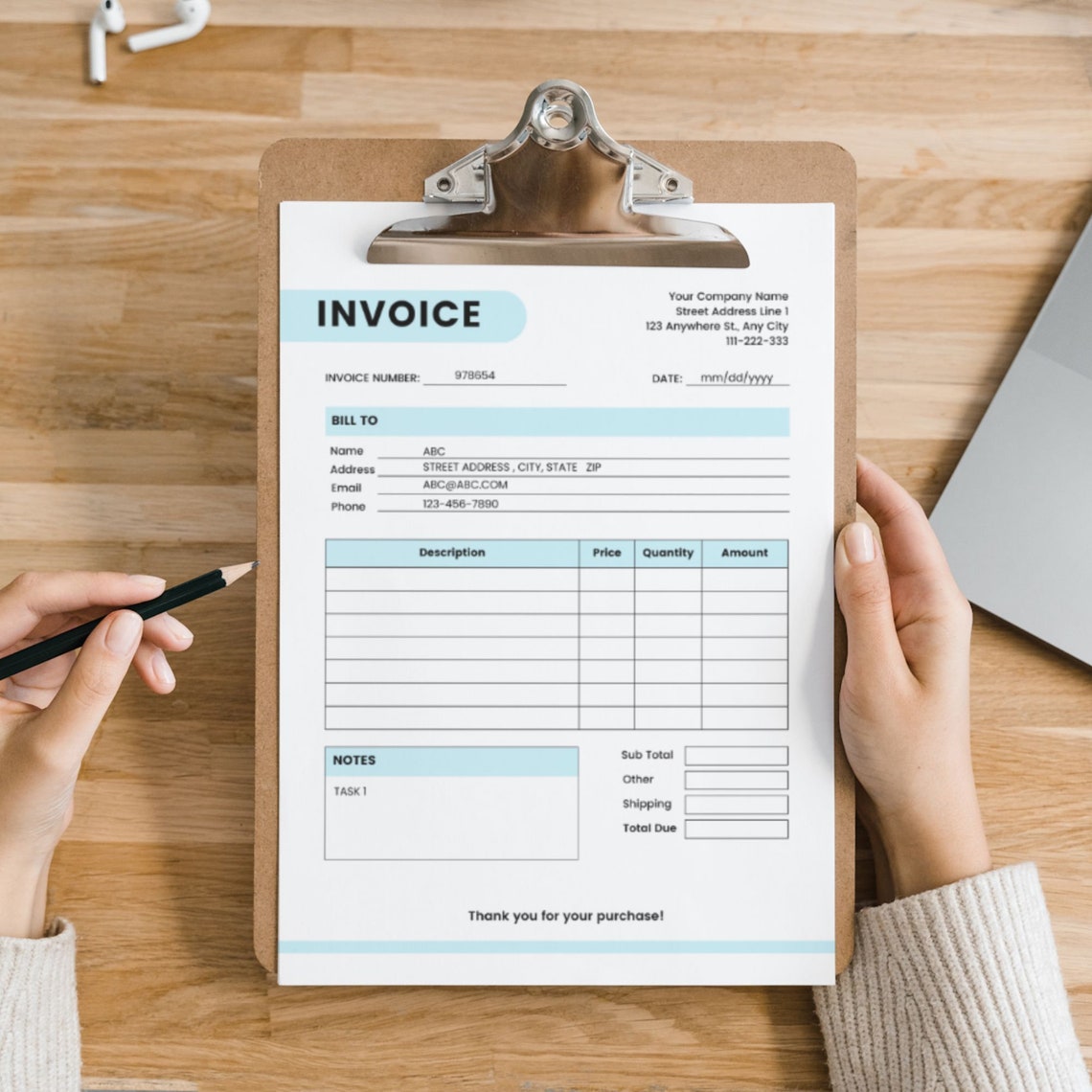 Custom Business Invoice, Editable Invoice Form, PDF Billing Template ...