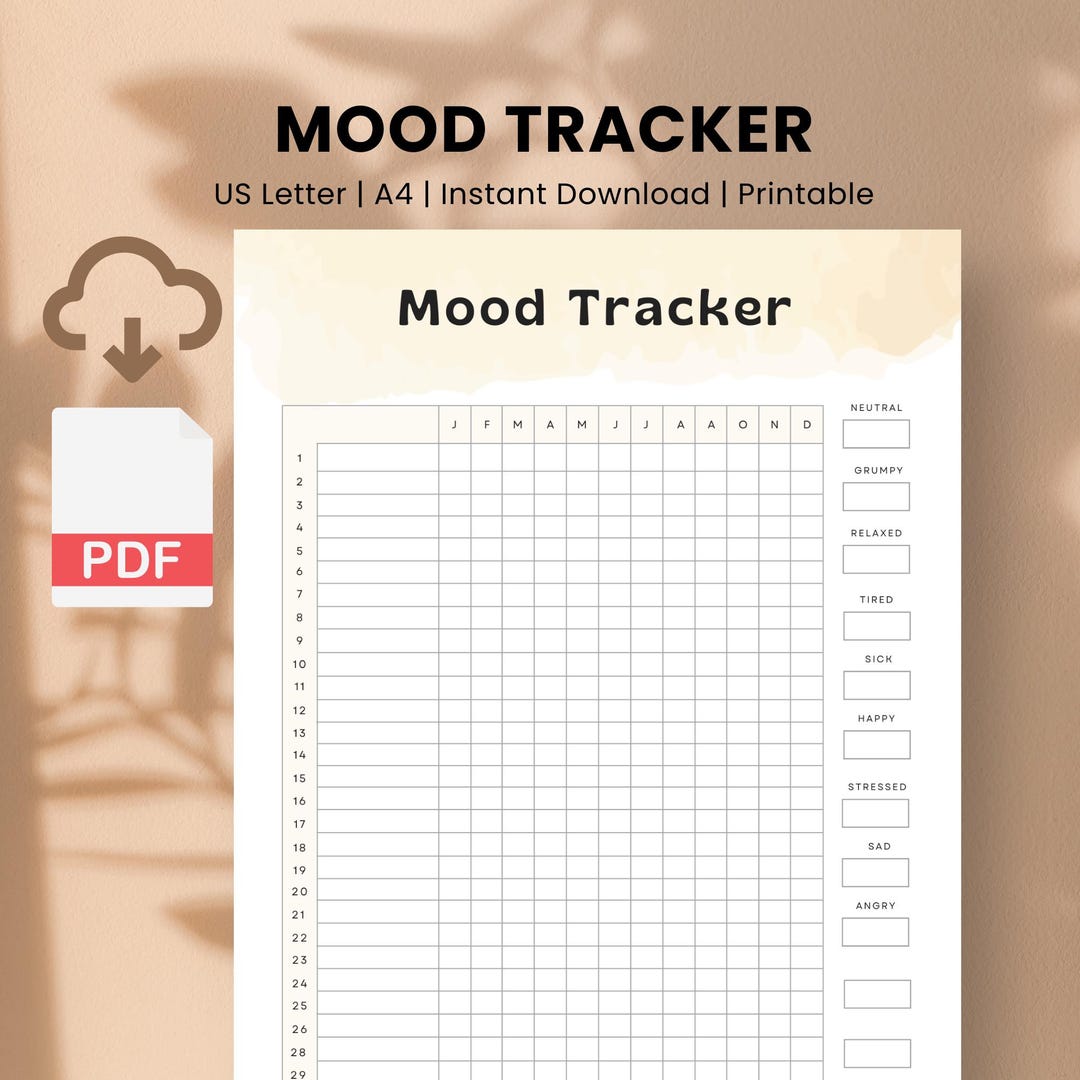Daily Mood Tracker, Printable Mood Journal, Weekly Mood Log, Monthly ...