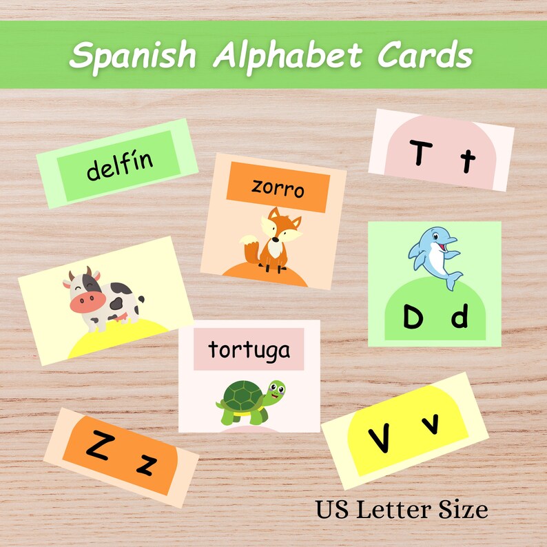 Spanish Alphabet Animals Flashcards, Learn Spanish ABC Abecedario ...
