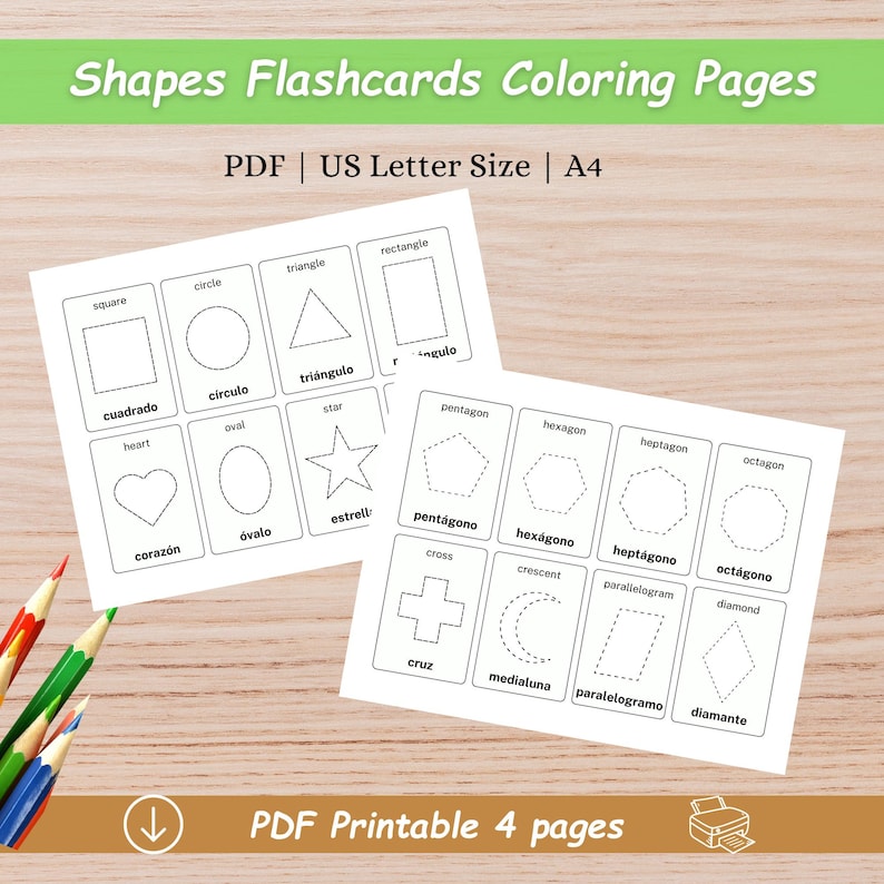 Spanish English Shapes Flashcards: Bilingual Learning (PDF) - Etsy