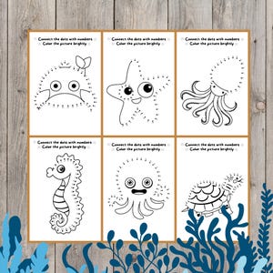 Ocean Animals Dot to Dot Printables, Cute Animals Connect Dots Coloring ...