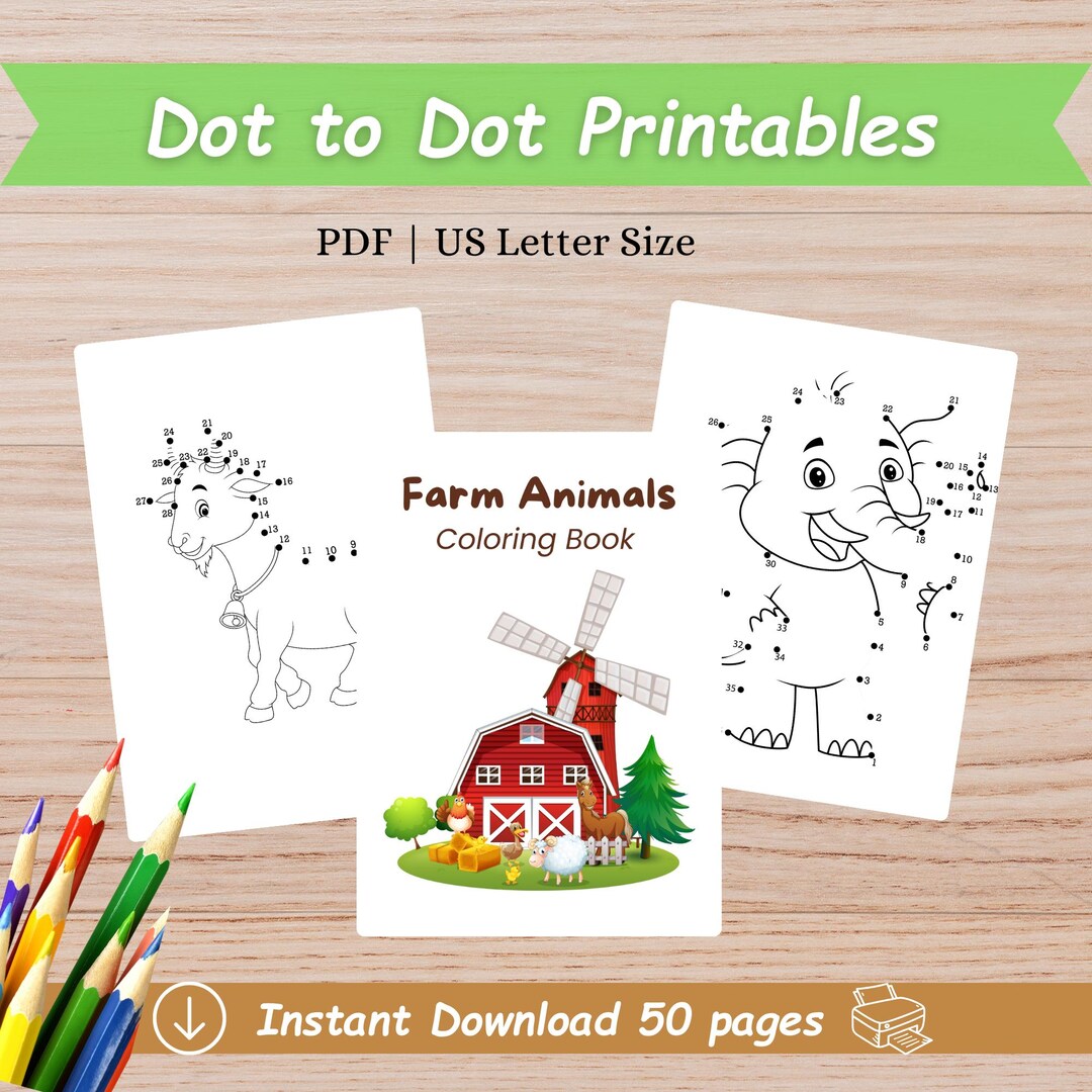 Farm Animals Dot to Dot Coloring Pages, Fine Motor Skills Connect Dots ...