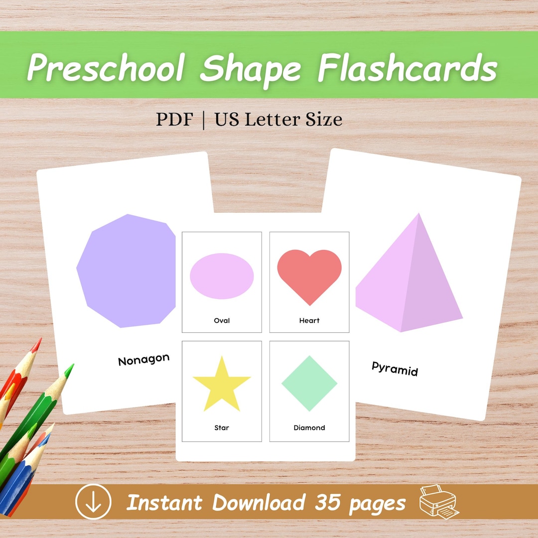 Preschool Shape Flashcards, Geometry Learning, Montessori PDF (US ...