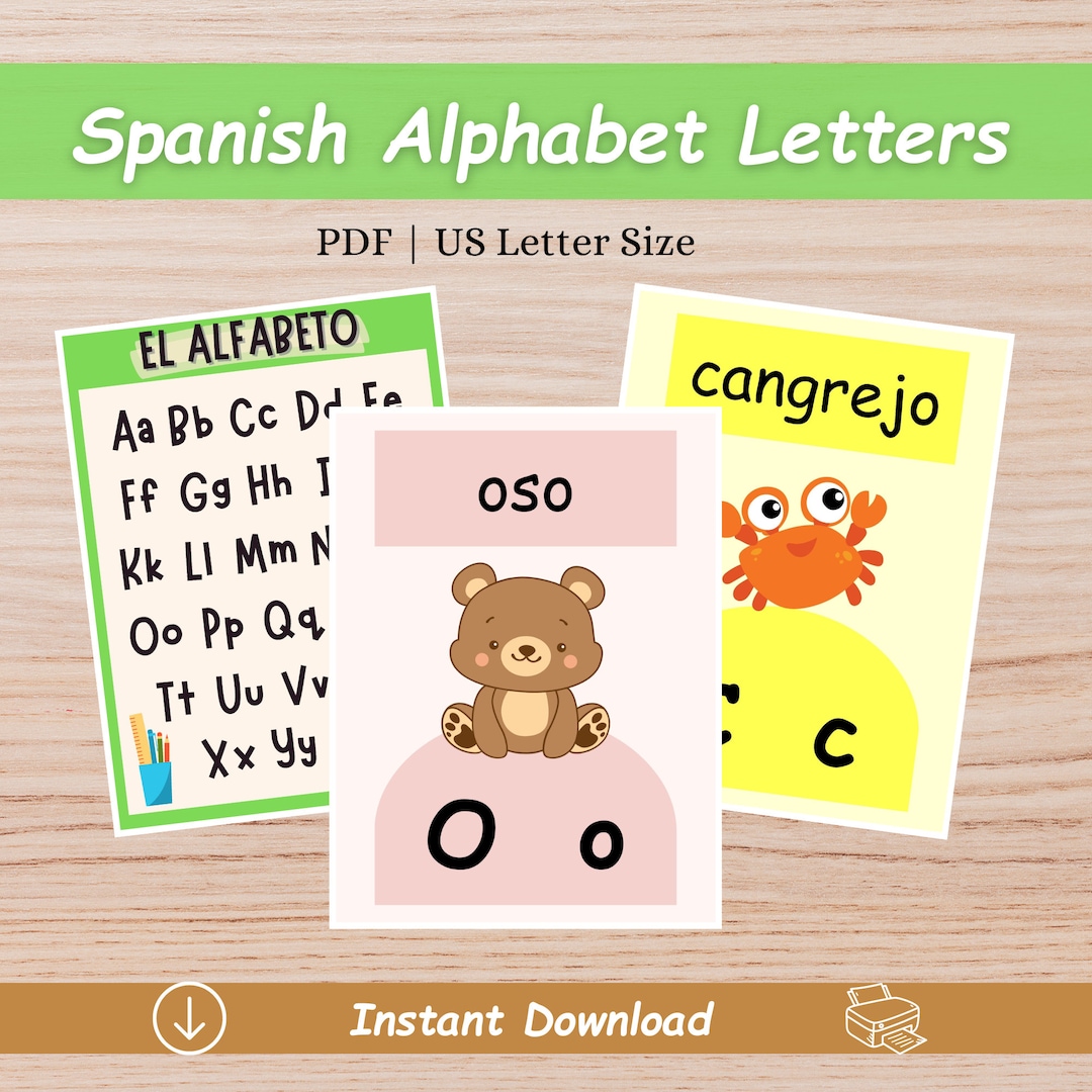Spanish Alphabet Animals Flashcards, Learn Spanish ABC Abecedario ...