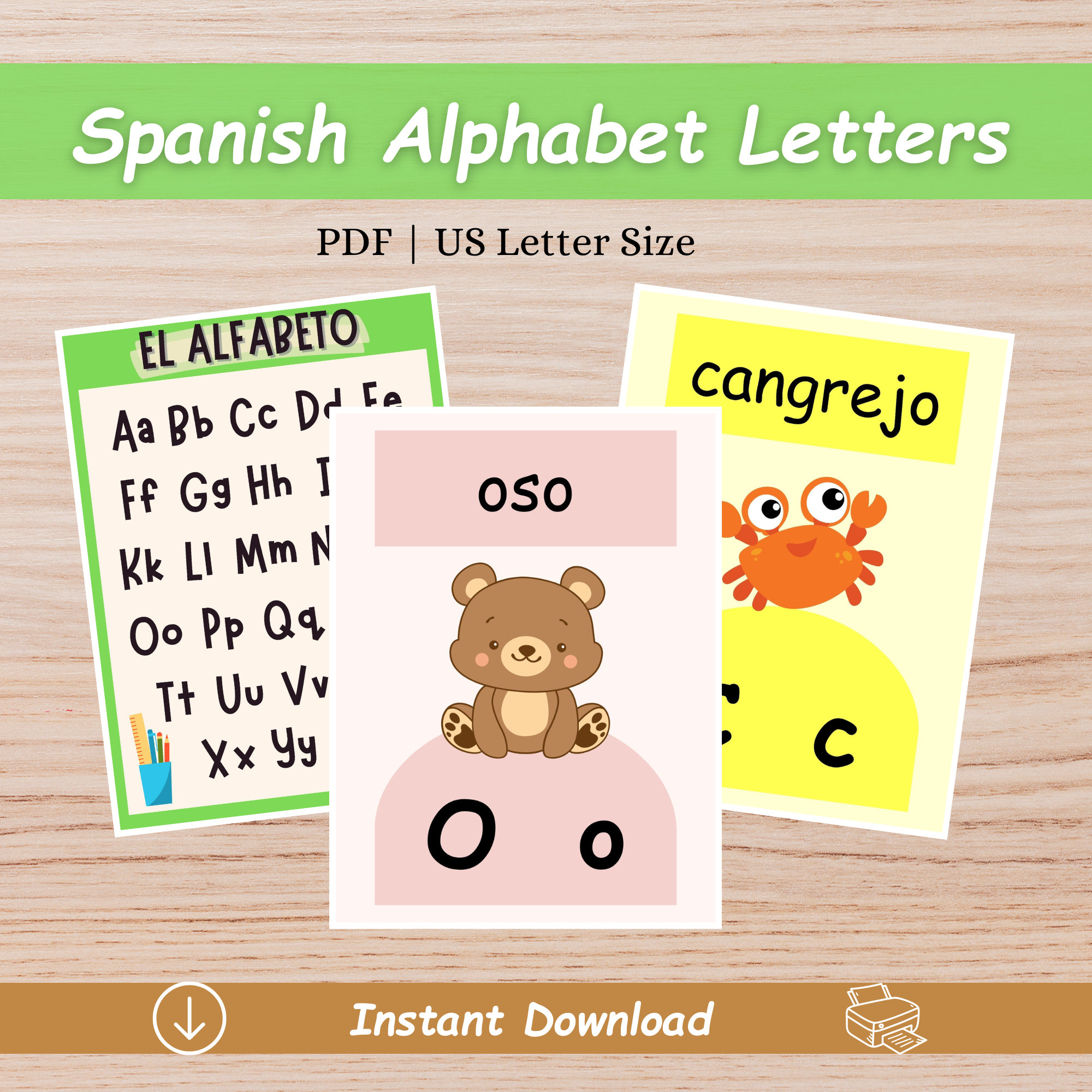 Letters Alphabet Printable Flashcards Spanish Colour & Trace Letter