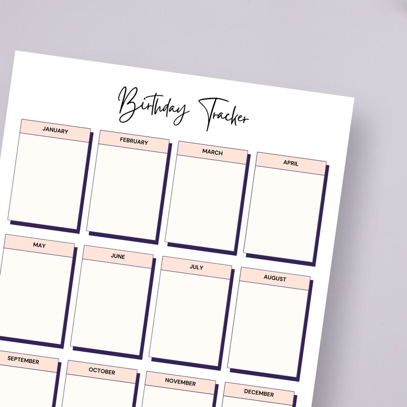 Printable Birthday Tracker Template, PDF Birthday Organizer, Birthday ...