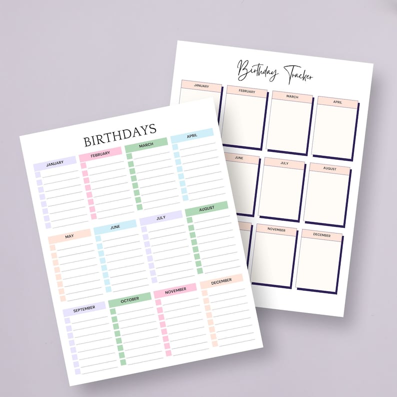 Printable Birthday Tracker Template, PDF Birthday Organizer, Birthday ...