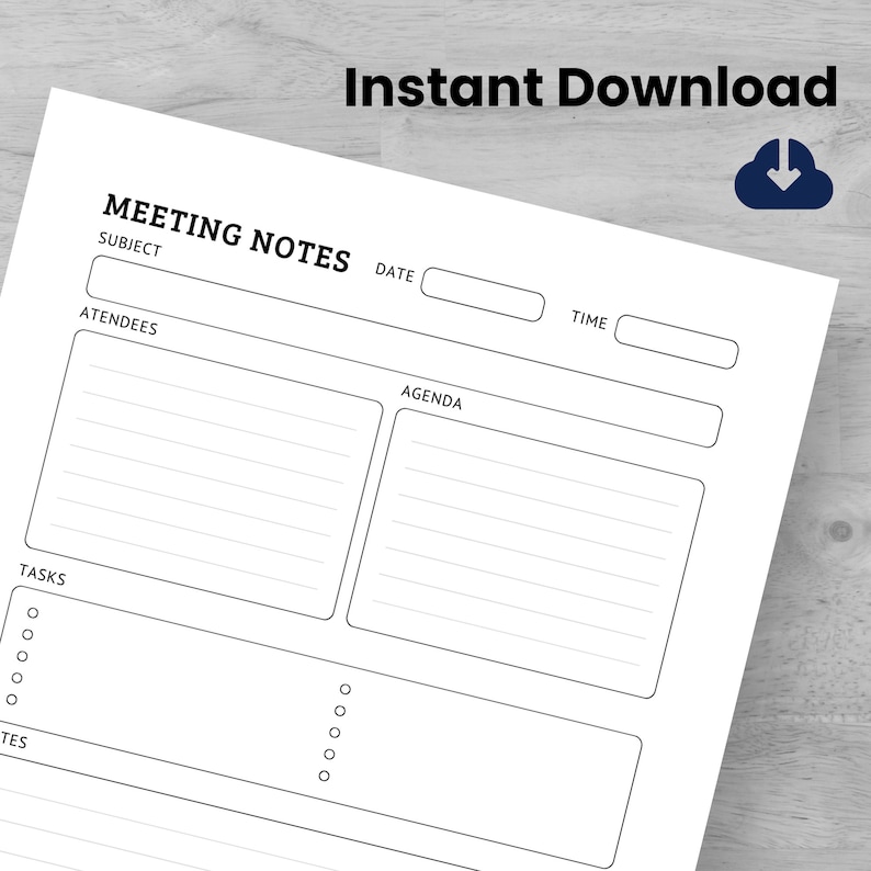 Meeting Notes Printable Template, Productivity Canva Template, Meeting ...