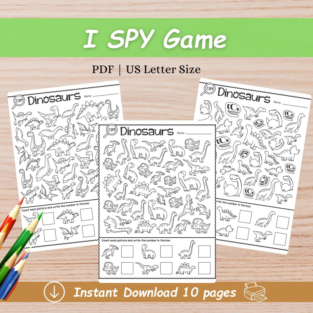 I Spy Dinosaurs Printable, Seek and Find Worksheet, Preschool Counting ...