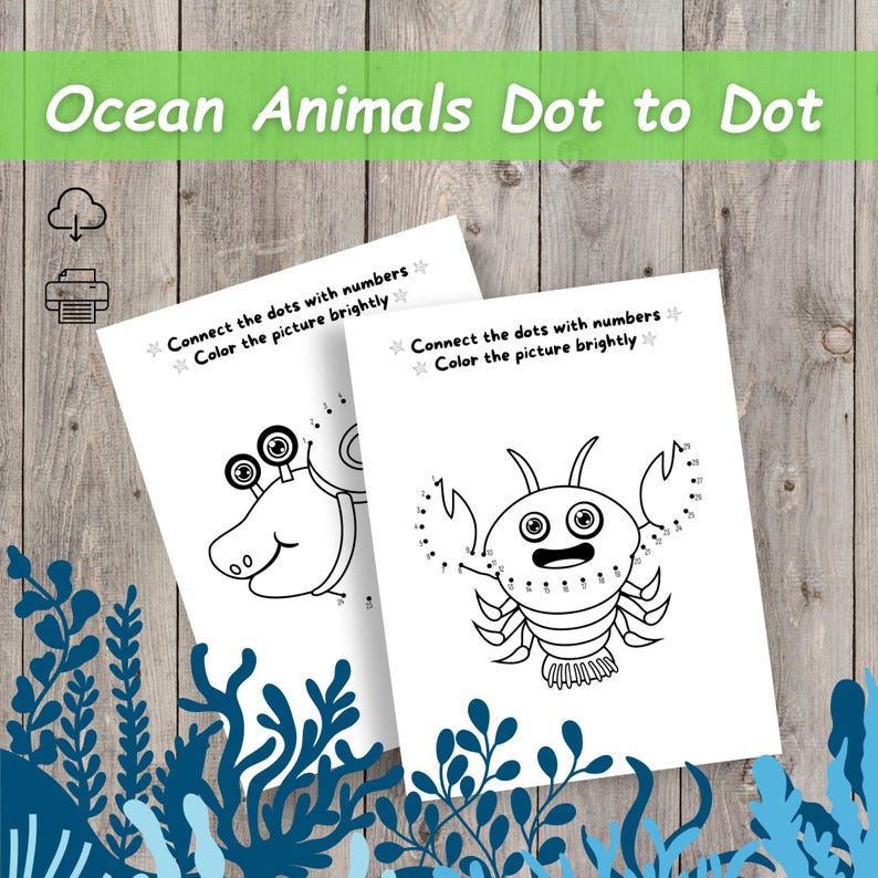 Ocean Animals Dot to Dot Printables: Fine Motor Skills Activity (PDF ...