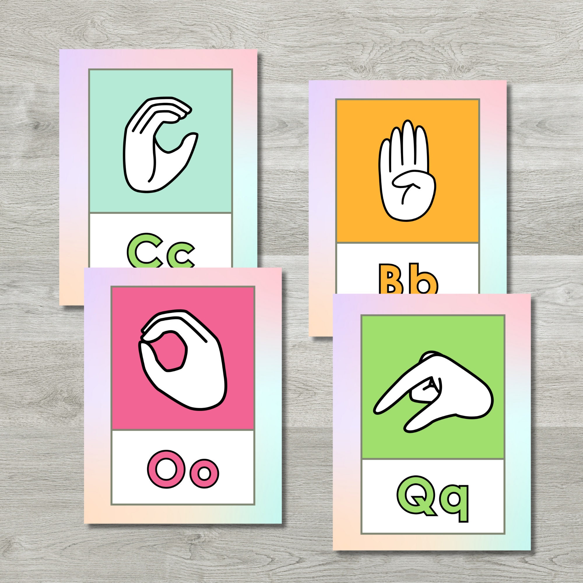 ASL Alphabet Flashcards Printable Set, Sign Language Hand Gestures ...