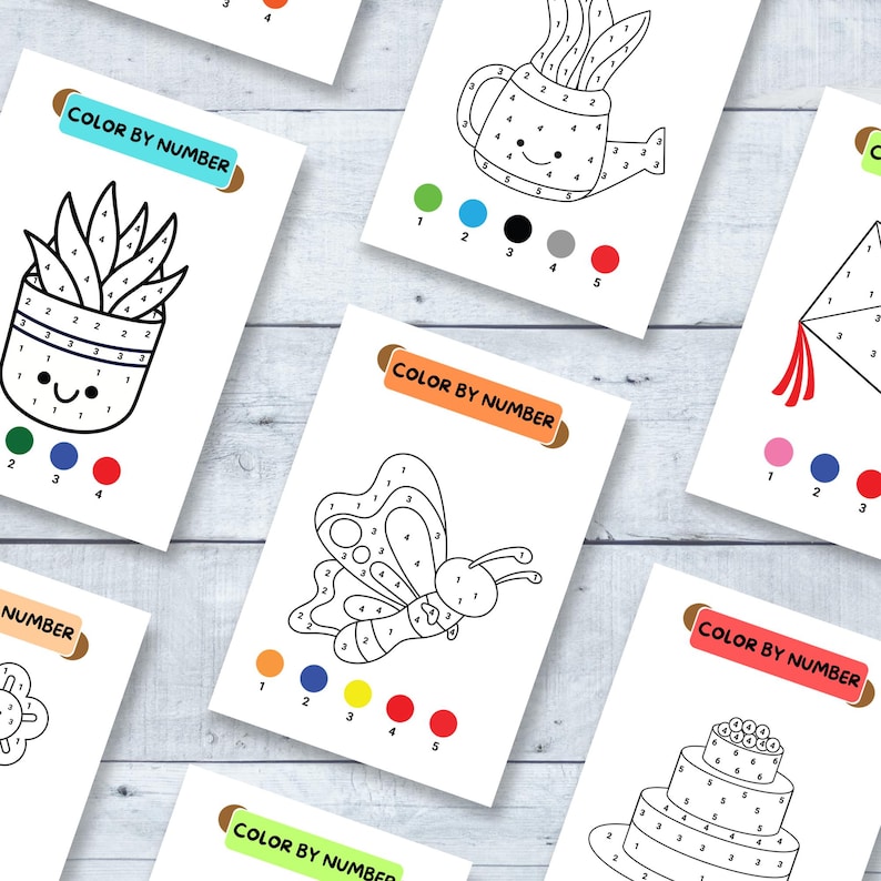 Color by Number Book: Number Coloring Pages, Easy Art Activity for Kids ...