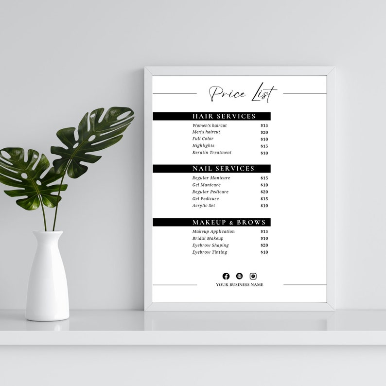 Editable Salon Price List Template: Modern Minimalist Design (PDF) - Etsy