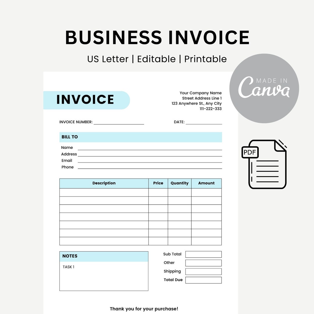Printable Invoice, Invoice Template, Small Business, Beauty Business ...