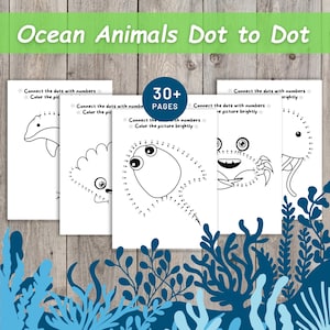 Ocean Animals Dot to Dot Printables, Cute Animals Connect Dots Coloring ...