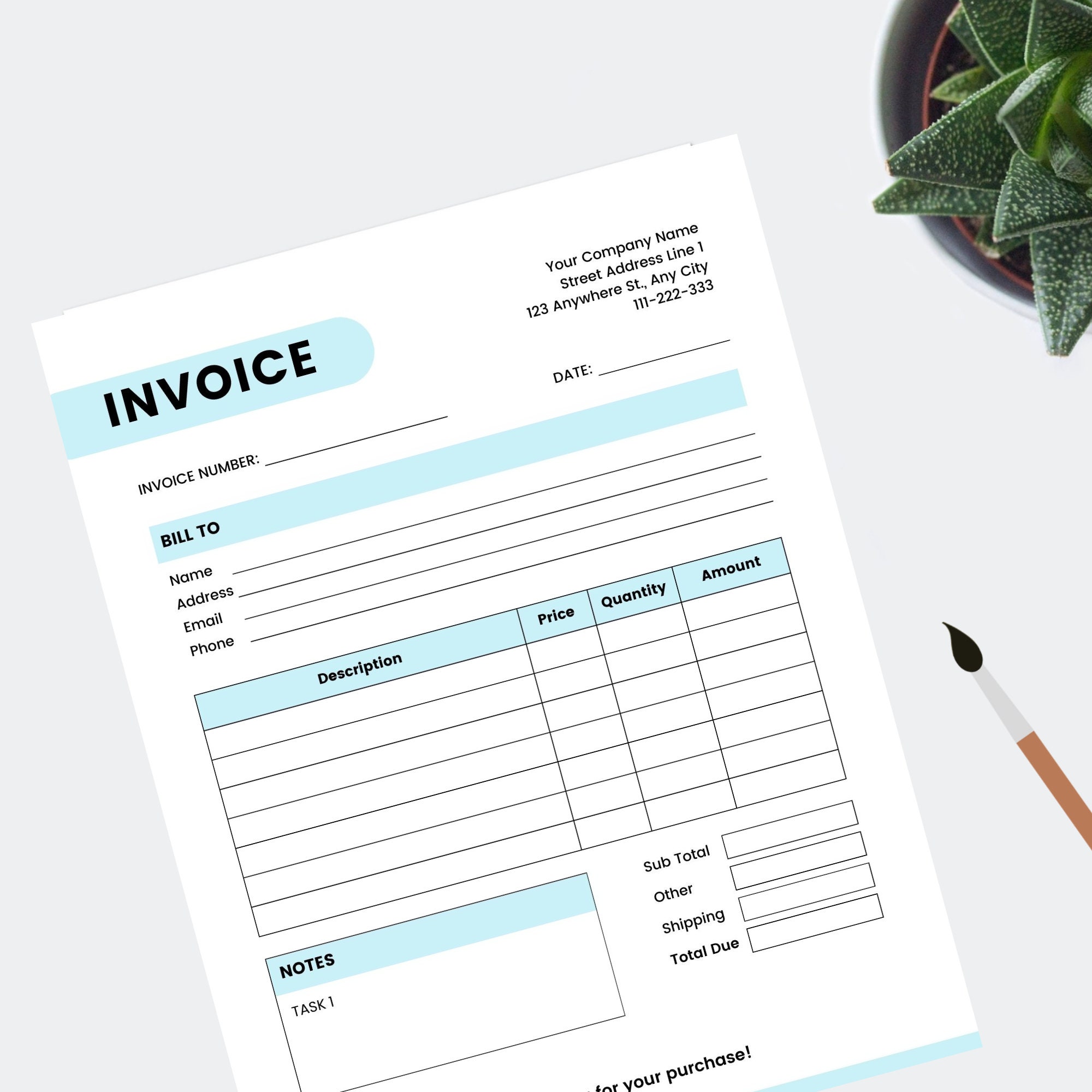 Printable Invoice, Invoice Template, Small Business, Beauty Business ...
