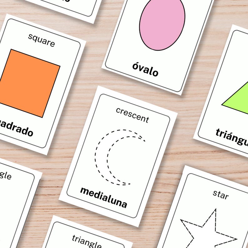 Spanish English Shapes Flashcards: Bilingual Learning (PDF) - Etsy