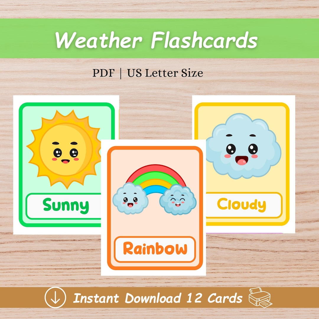 Weather Flashcards, Preschool Activity Printable Weather Flashcards ...
