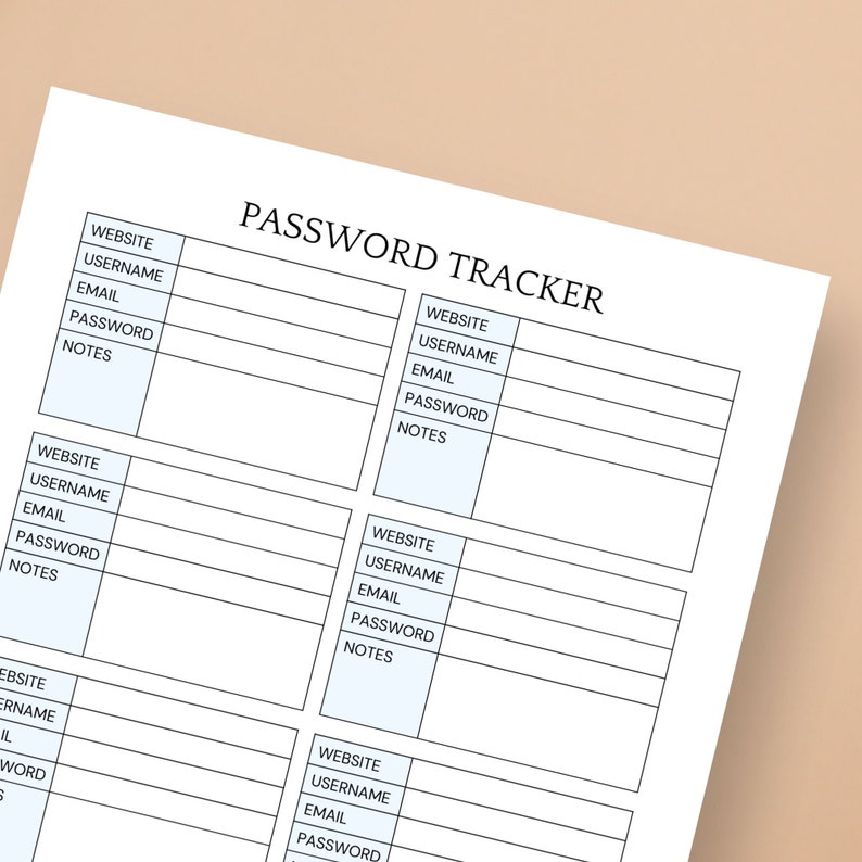 Printable Password Tracker: A4 / US Letter Size (PDF) - Etsy