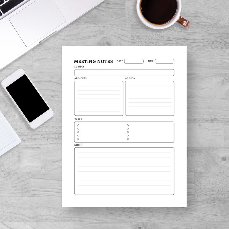 Meeting Notes Printable Template, Productivity Canva Template, Meeting ...