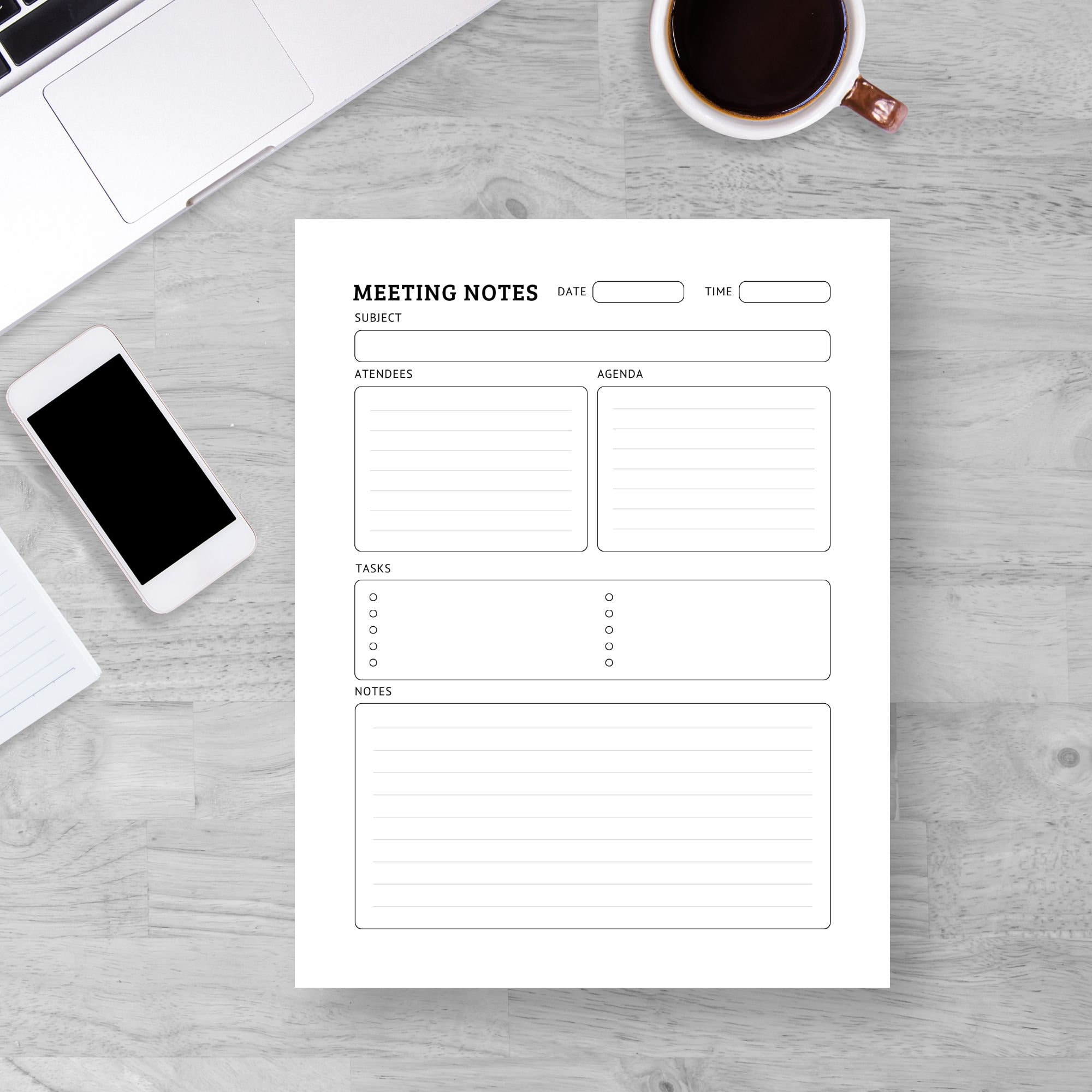 Meeting Notes Printable Template, Productivity Canva Template, Meeting ...
