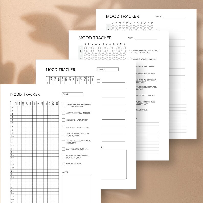Digital Printable Mood Tracker Template, Monthly and Weekly Log ...