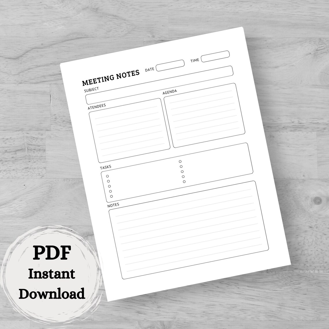 Meeting Notes Printable Template, Productivity Canva Template, Meeting ...