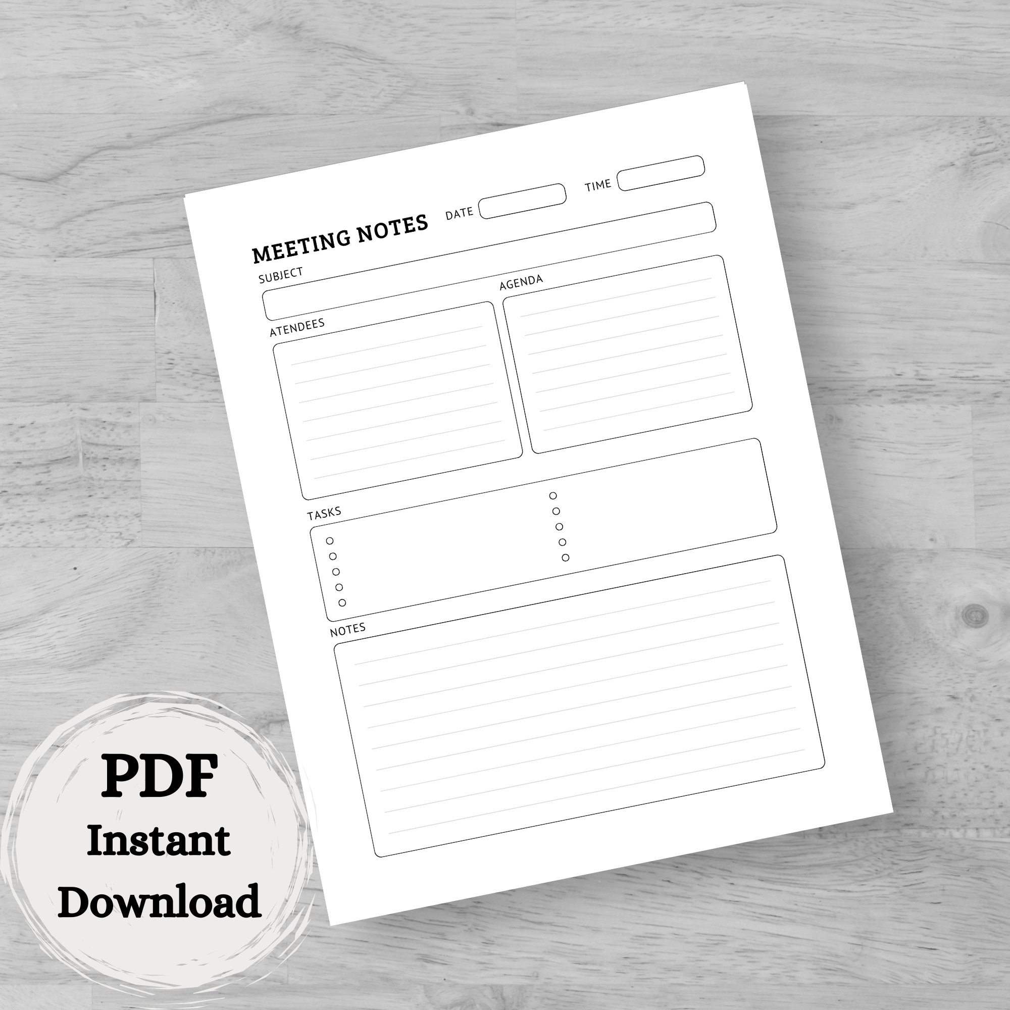 Meeting Notes Printable Template, Productivity Canva Template, Meeting ...