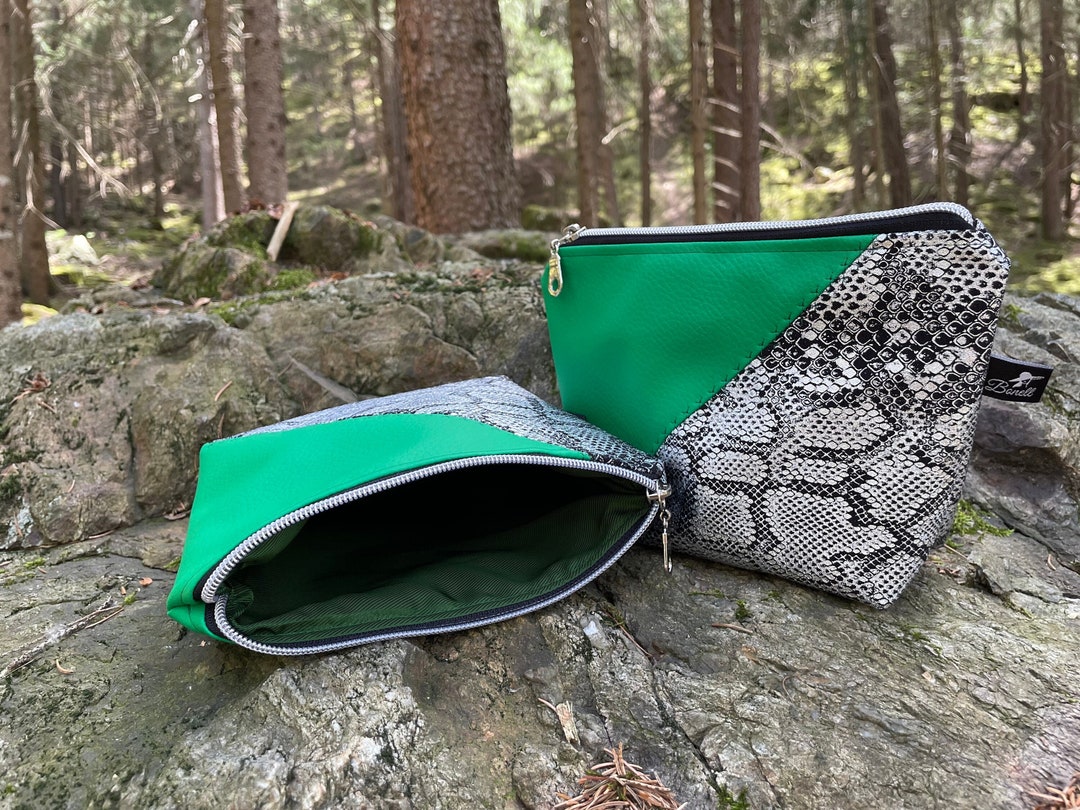 Green-leather-snakes-pattern, Noble Toilet Bag/cosmetic Bag - Etsy