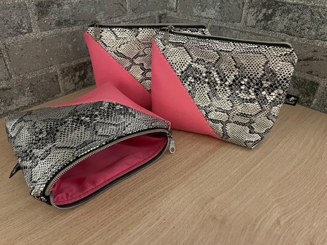 Pink-leather-snakes-pattern, Noble Toiletry Bag/cosmetic Bag - Etsy