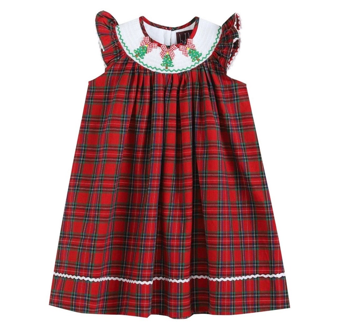Toddler Christmas Dress. Smocked Christmas Dress. Christmas Tree Bishop ...