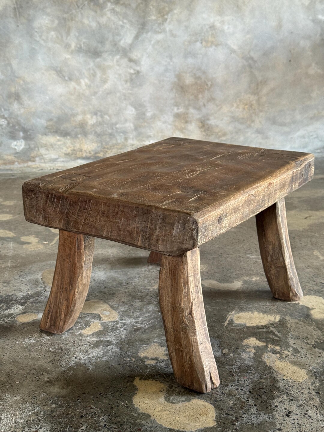 Small Stool, Rectangular Solid Teak Occasional Stool With Wabi-sabi ...