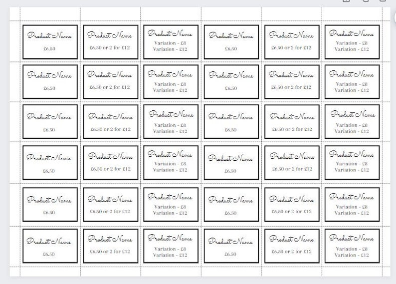 Mini Product Price Tag Template, 4.5x3cm, 36 per Sheet, Digital ...