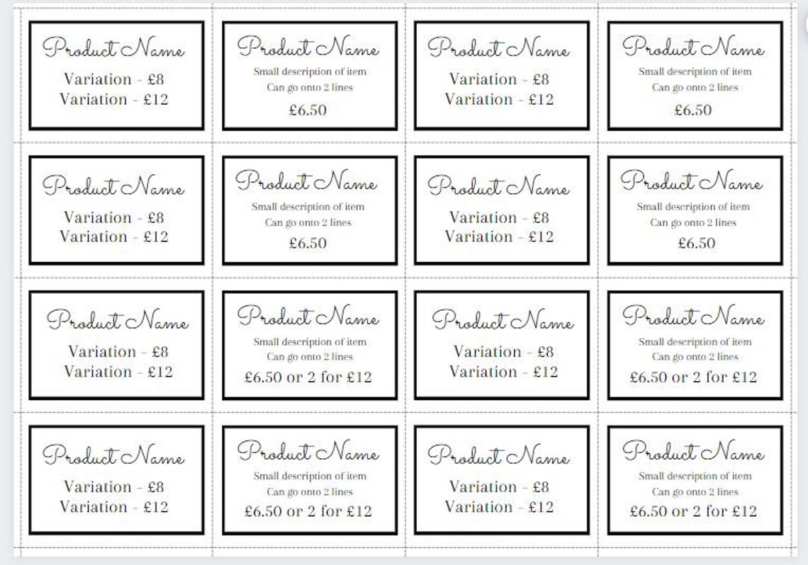 Small Product Price Tag Template, 7.5x5cm, 16 per Sheet, Digital ...