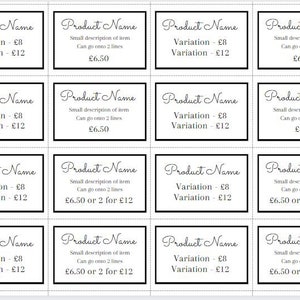 Small Product Price Tag Template, 7.5x5cm, 16 per Sheet, Digital ...