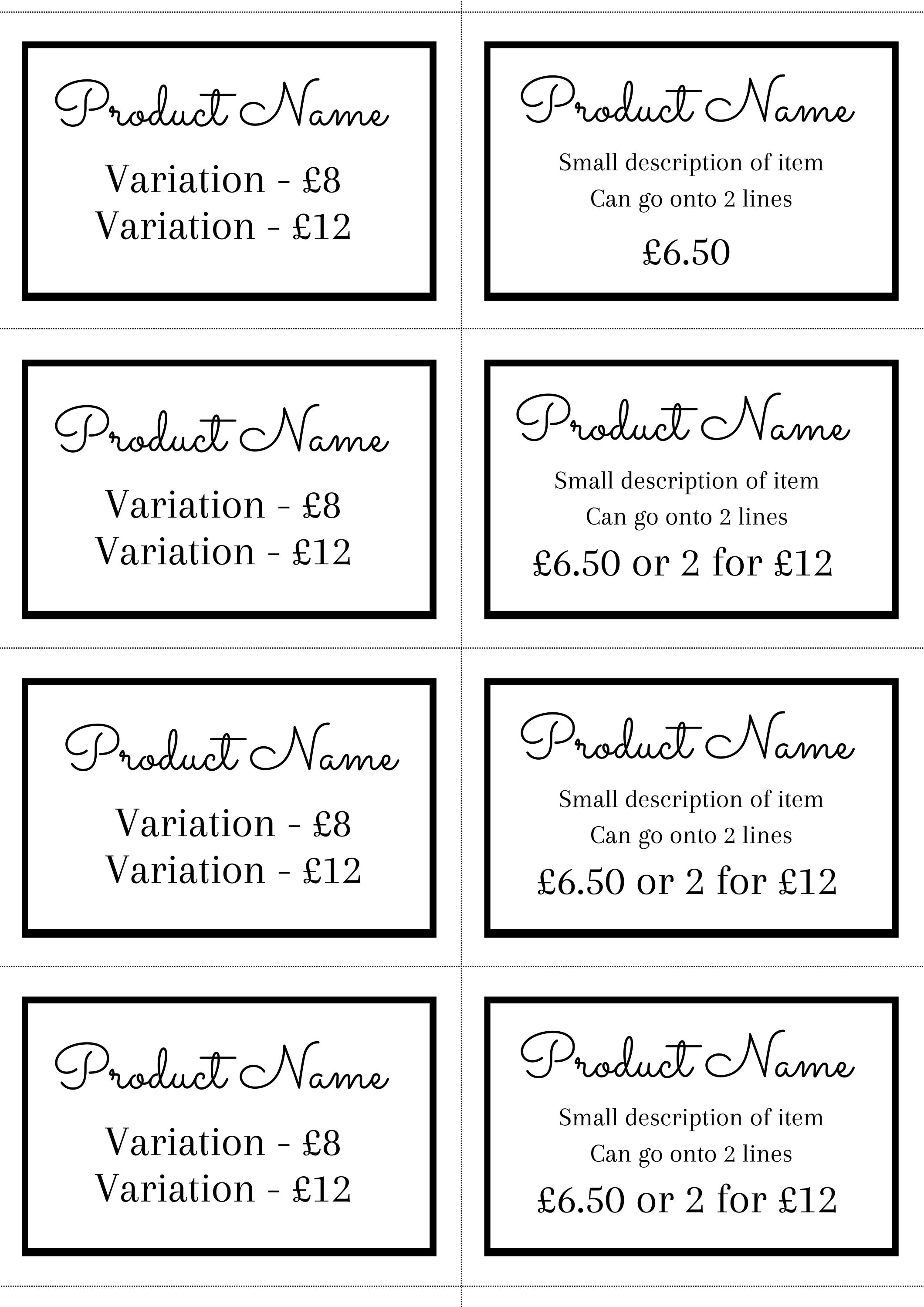 Large Product Price Tag Template, Size 10.5x7.5cm, 8 to a Sheet ...