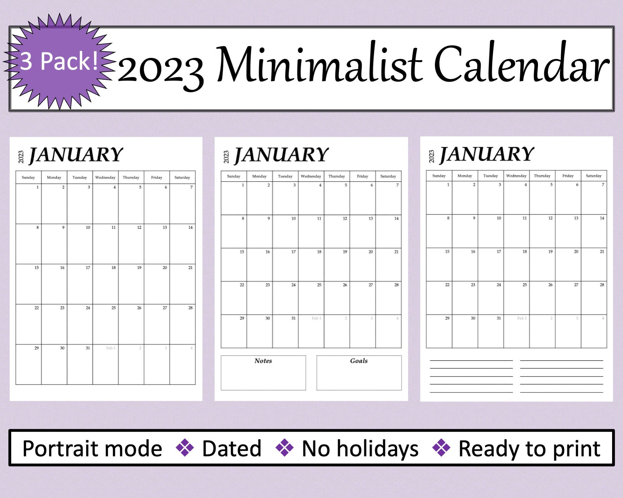 Free 2023 Calendar Printable PDF – Simple Minimalist
