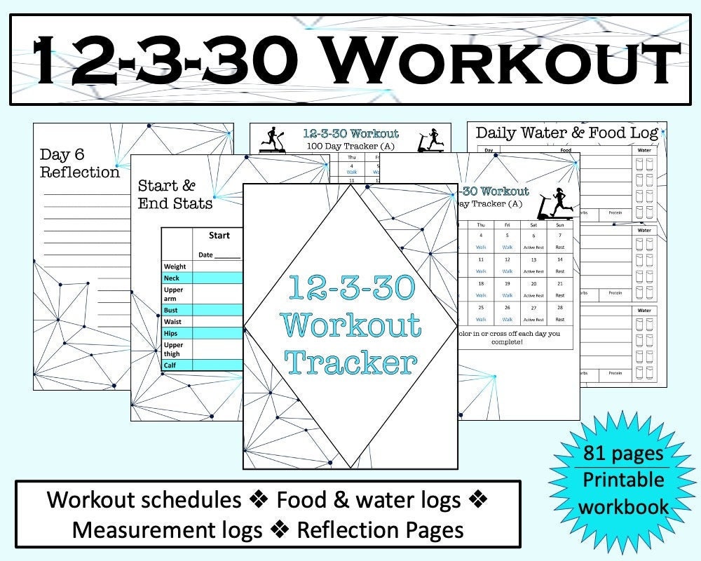 12-3-30 Workout Tracker | Printable 30 or 100 Day Challenge - Progress ...