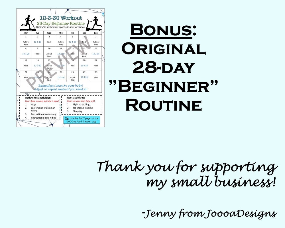 12-3-30 Workout Tracker | Printable 30 or 100 Day Challenge - Progress ...
