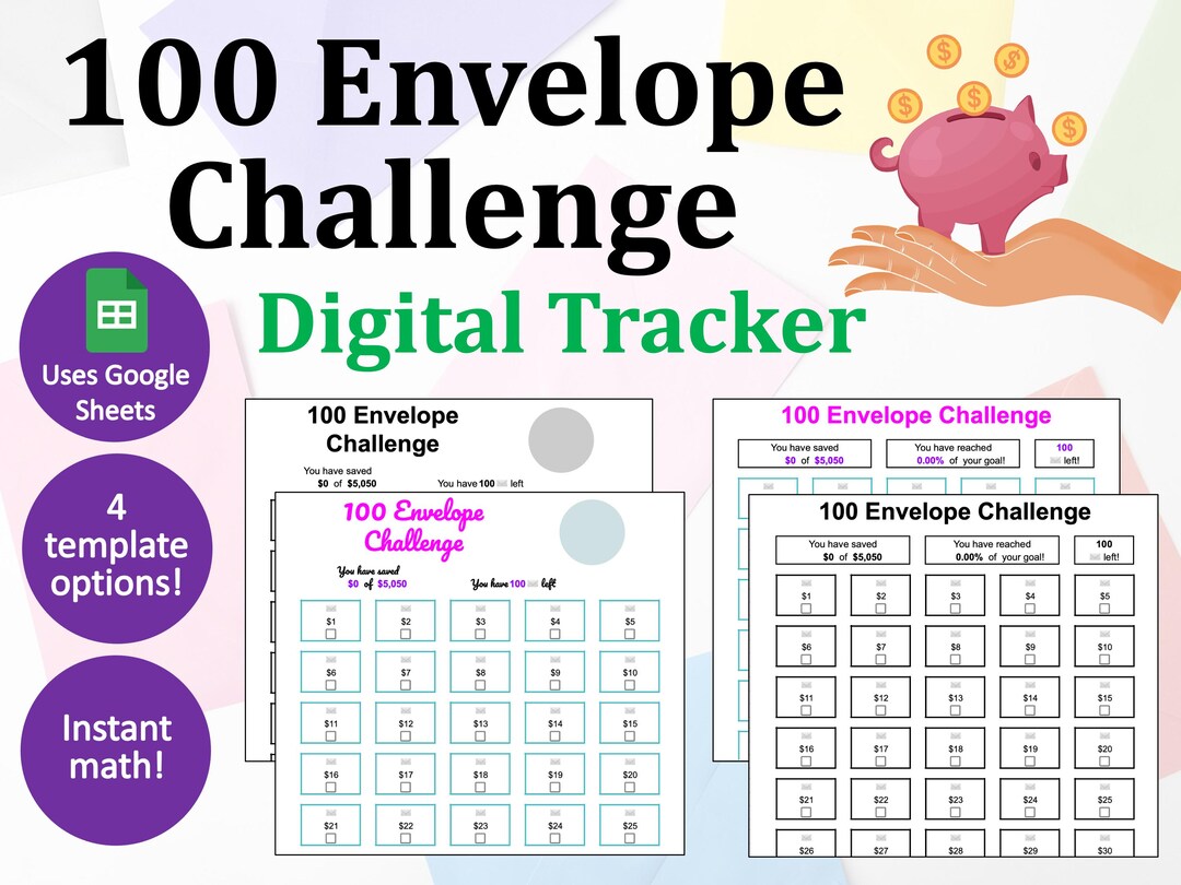 100 Envelope Challenge Digital Tracker | Google Sheets - Etsy