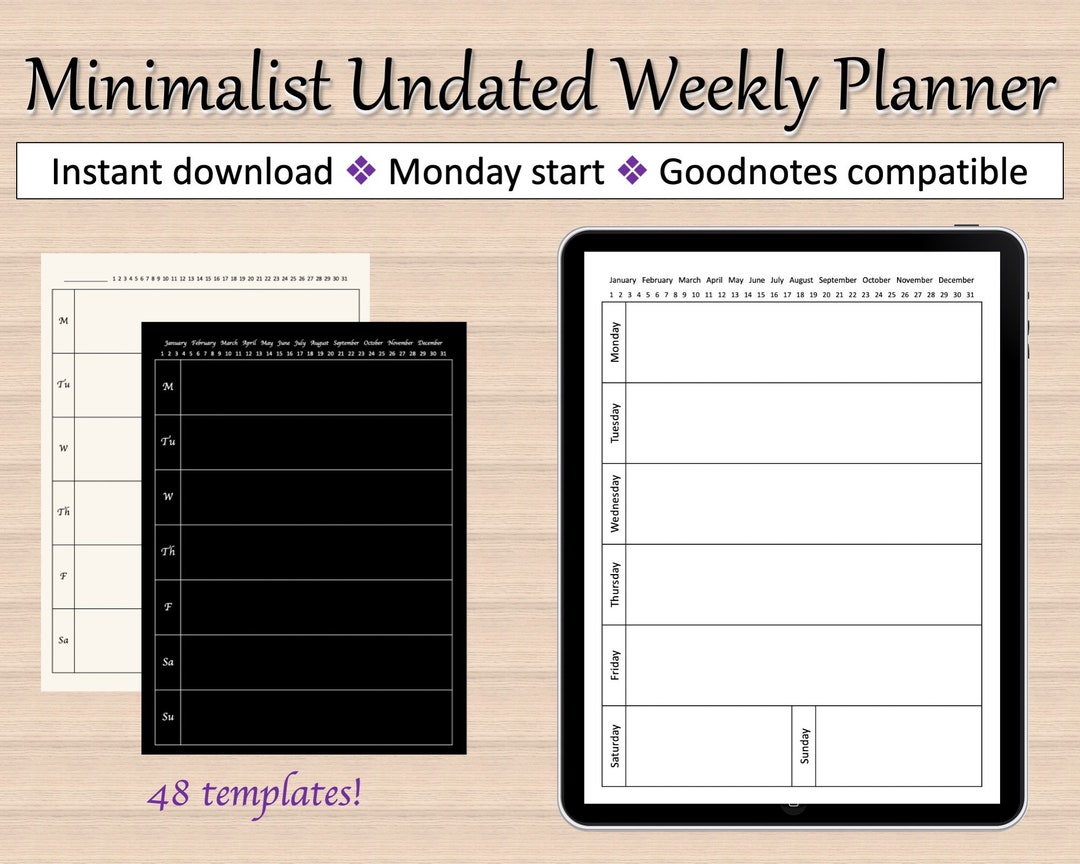 Undated Weekly Planner PACK | Minimalist Template | Digital Printable ...