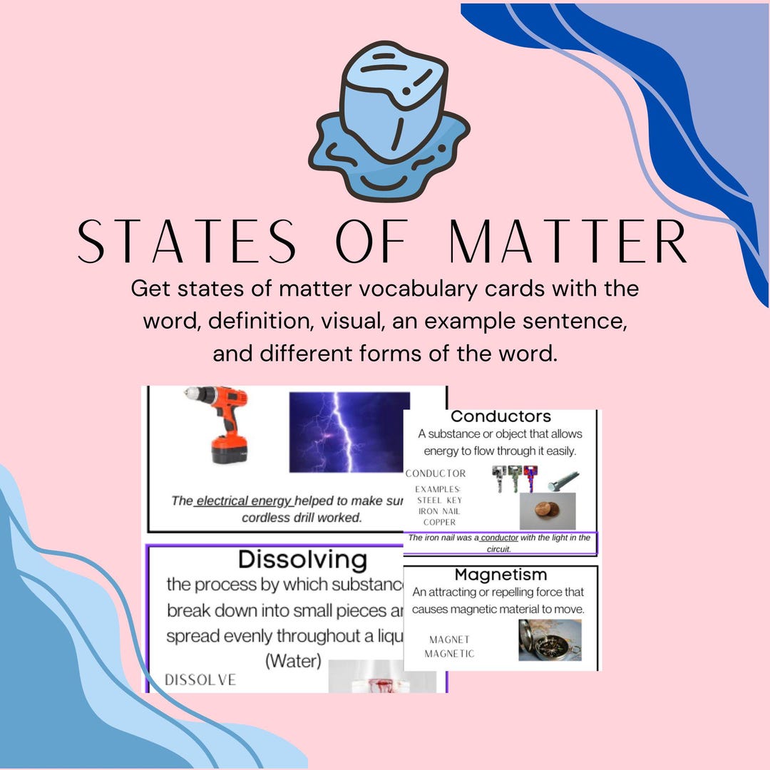 States of Matter Vocabulary Cards - Etsy