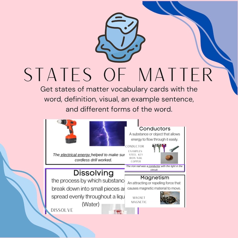 States of Matter Vocabulary Cards - Etsy