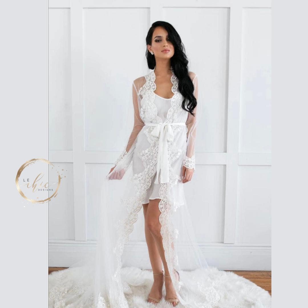 Wedding Robe. Lace Robe for Bride. Wedding Day Robe. Bride to Be Robe ...