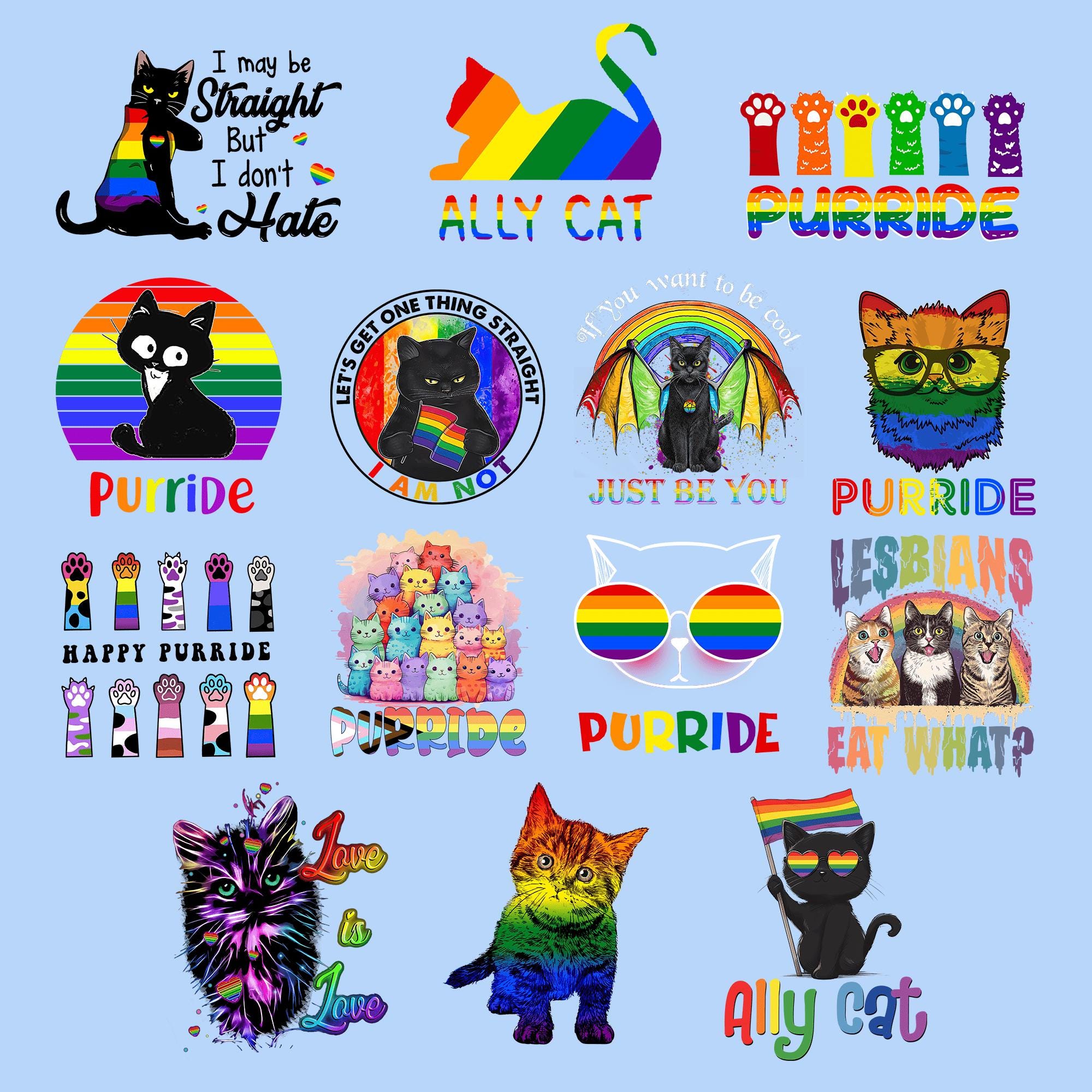 14 Png Cat Lgbt Bundle, LGBT Ally Cat Rainbow, Happy Purride Cat Pride ...